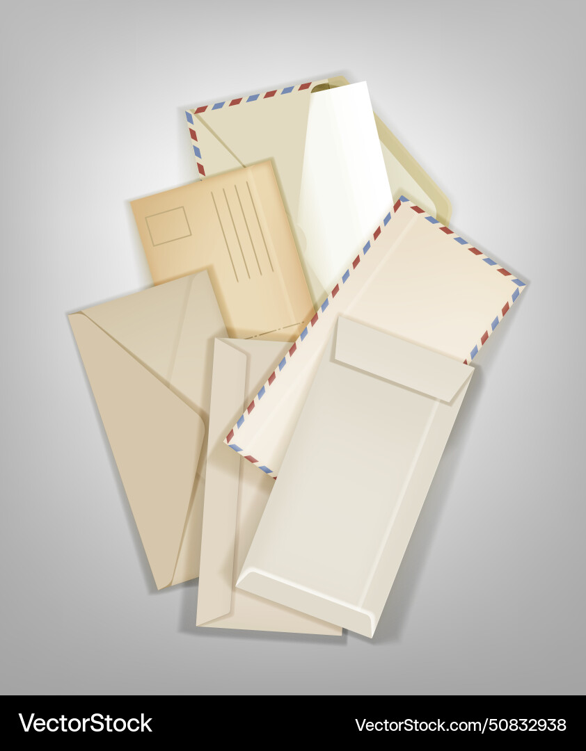 Envelopes realistic bunch mockup Royalty Free Vector Image