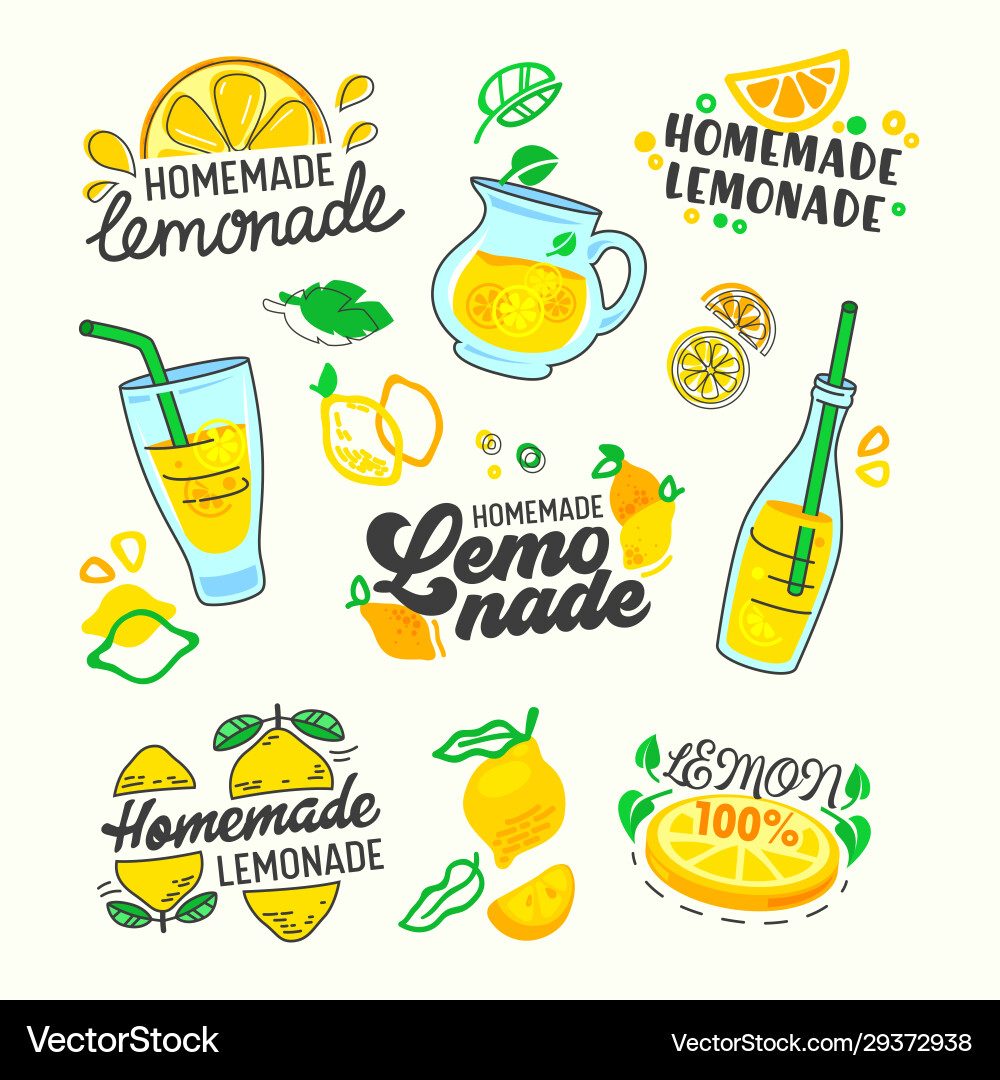 Lemonade Doodle Set Royalty Free Vector Image - VectorStock
