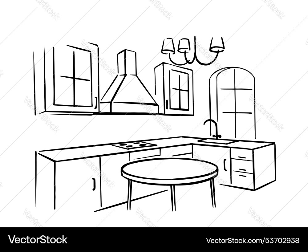 Linear sketch interior kitchen line home Vector Image
