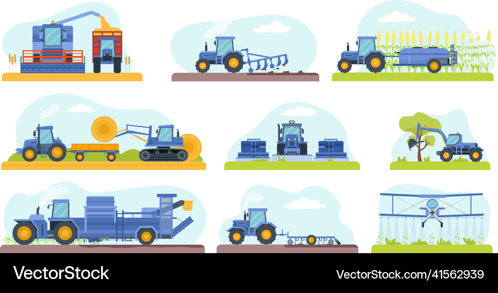 Agricultural machinery work on field dig soil Vector Image