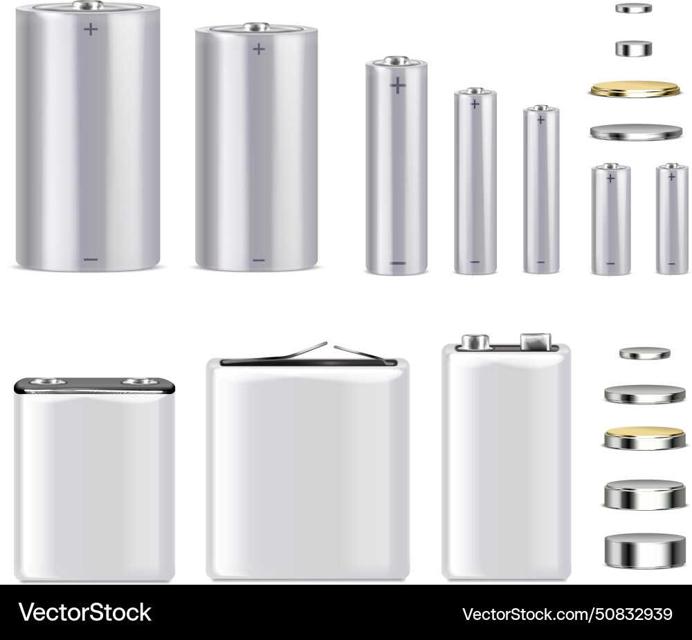 Batteries realistic set Royalty Free Vector Image