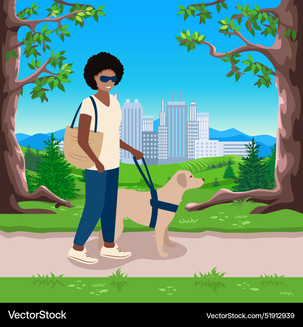 Girl walks with a guide dog Royalty Free Vector Image