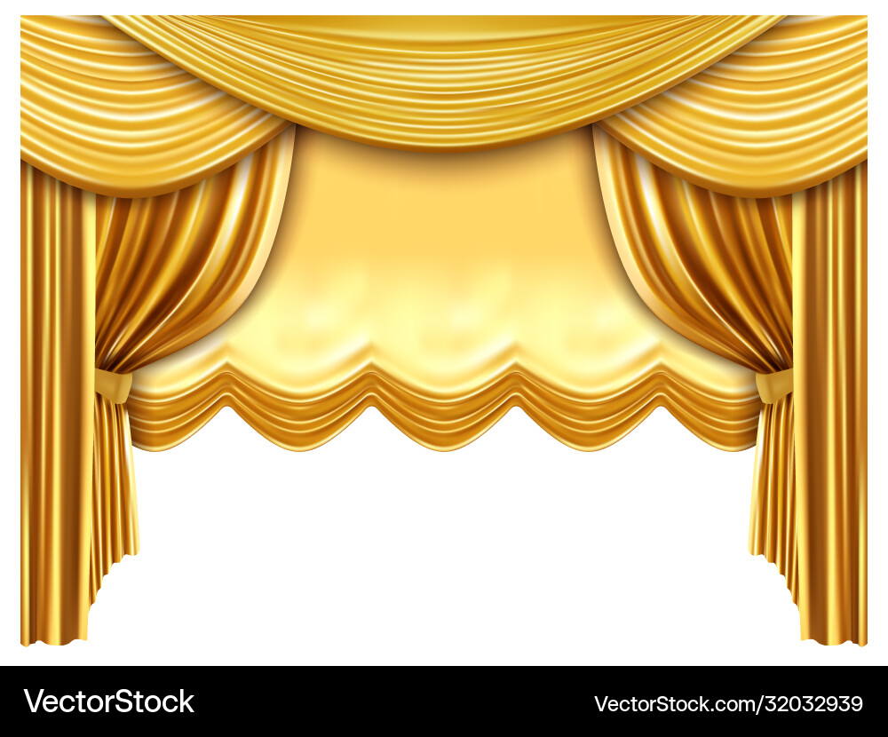 Golden stage curtain realistic silk curtains Vector Image