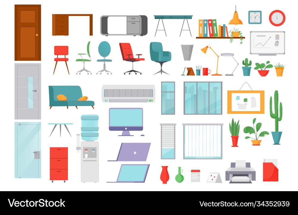 Office objects flat icons Royalty Free Vector Image