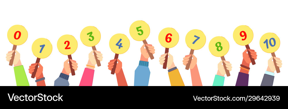 Scorecard in hand contest judge hold hands Vector Image