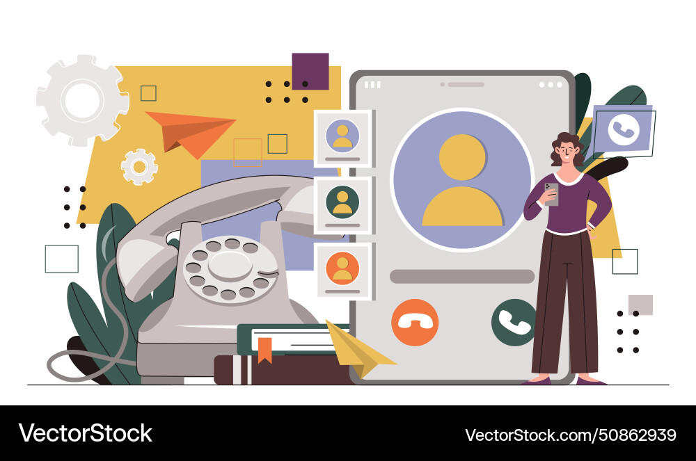 Woman with call in smartphone Royalty Free Vector Image