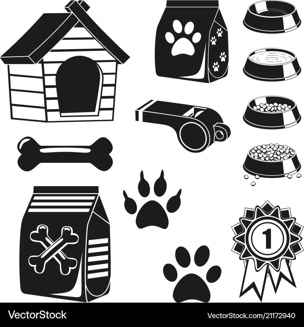 13 black and white pet care elements silhouette Vector Image