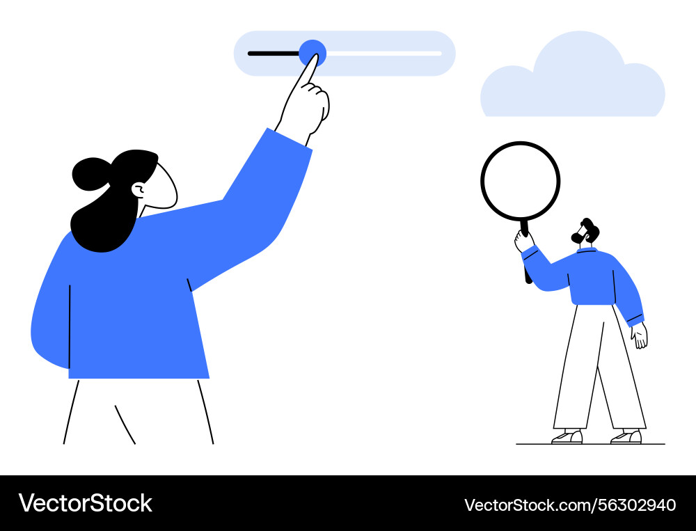 Person adjusting slider and another examining Vector Image