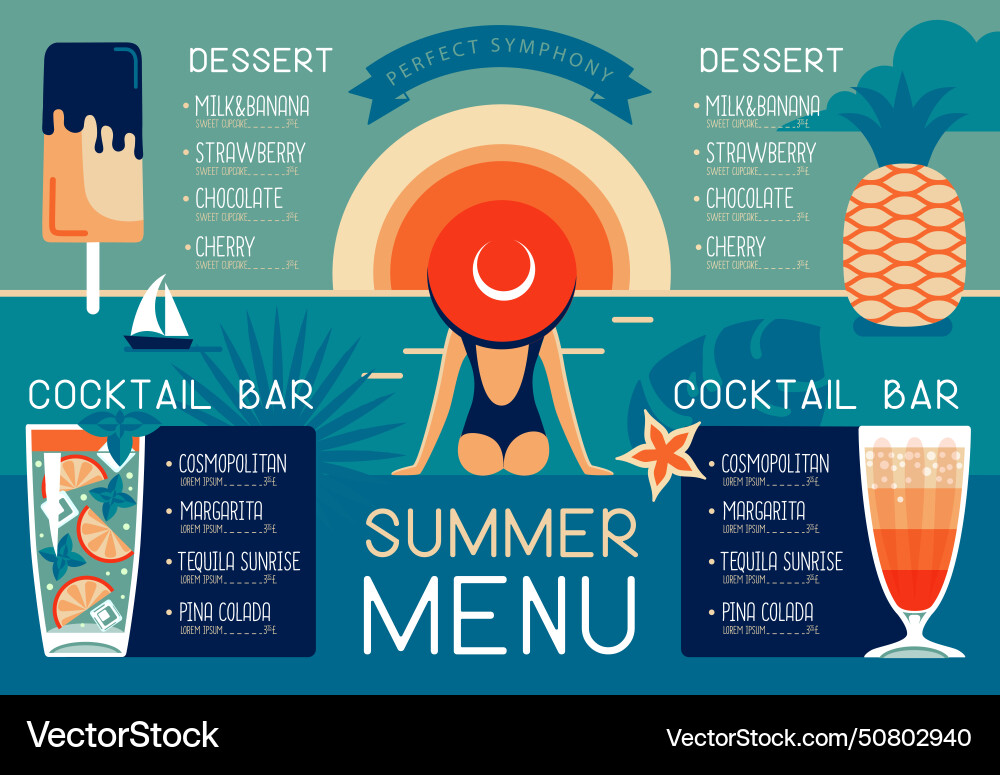 Retro summer restaurant menu design Royalty Free Vector