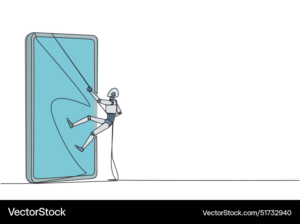 Single one line drawing smart robot climbing Vector Image