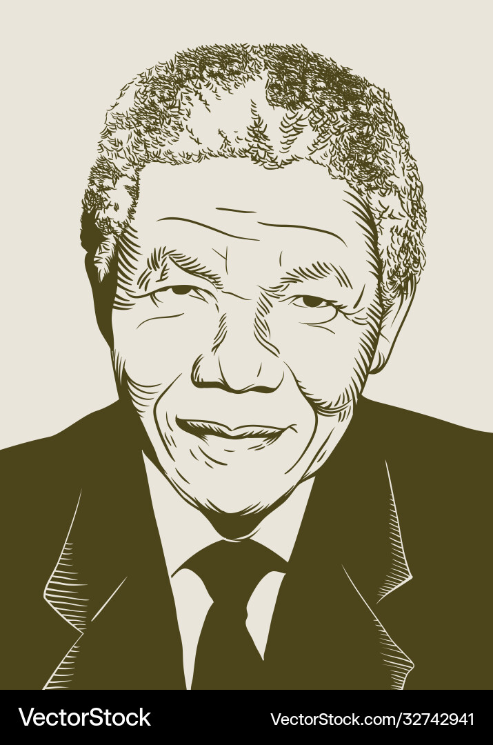 Nelson Mandela Portrait - Black and White Vector Image