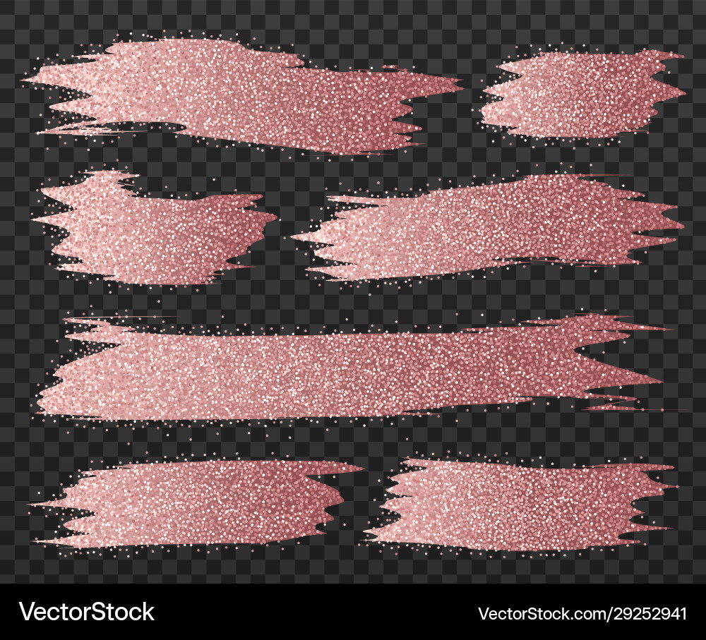Rose gold glitter brush strokes set bright Vector Image