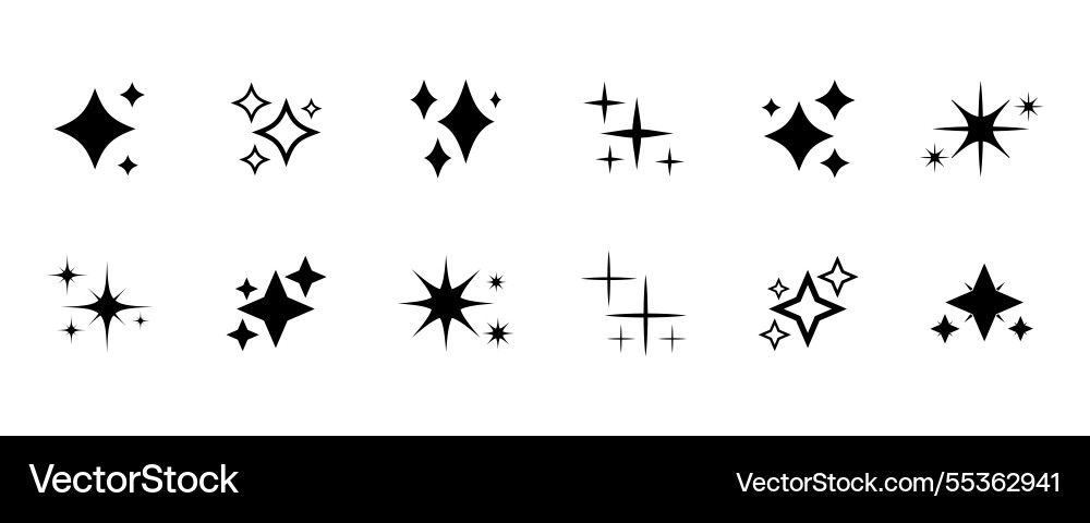 Star icon collection sparkle set black Royalty Free Vector