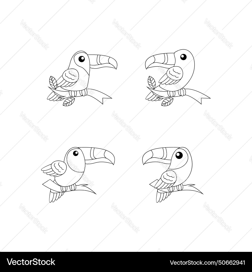 Toucan bird drawing line cute black white set Vector Image