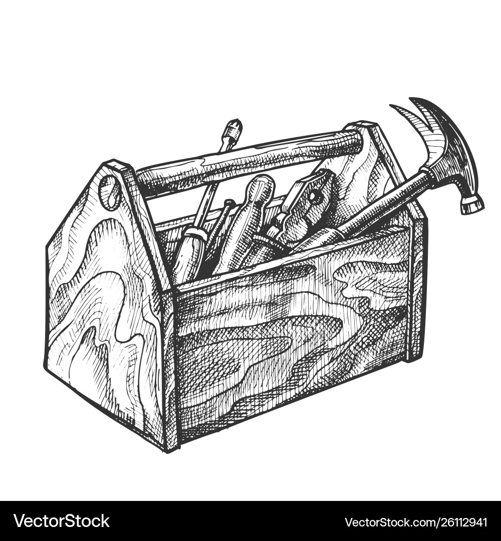 Vintage wooden toolbox with old instrument Vector Image