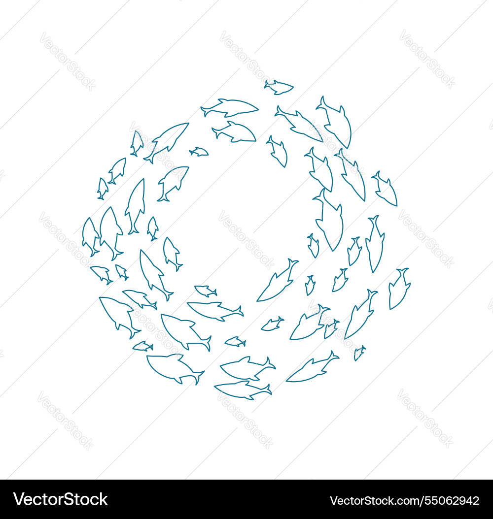 Aquatic fish school silhouette Royalty Free Vector Image