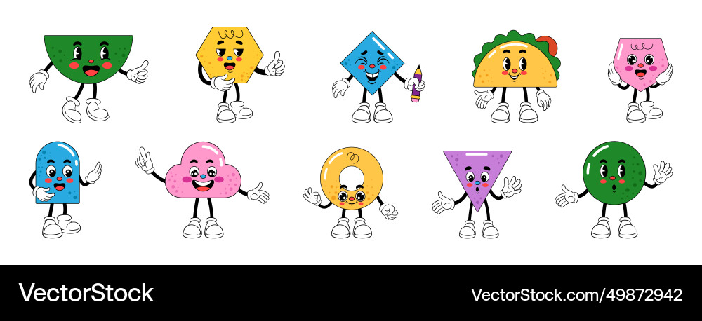 Cartoon geometric characters icon funny face Vector Image
