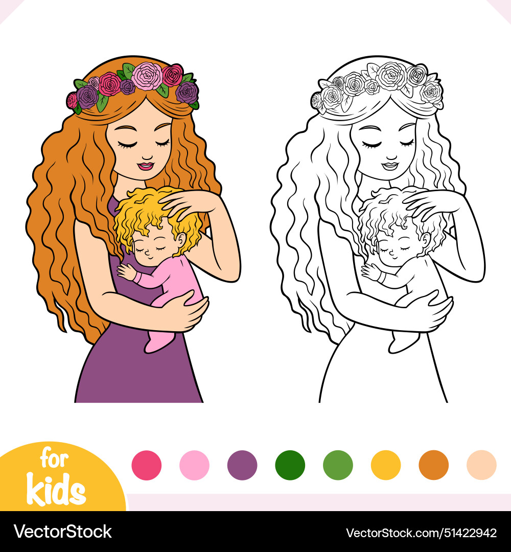Coloring book for kids mother and daughter Vector Image