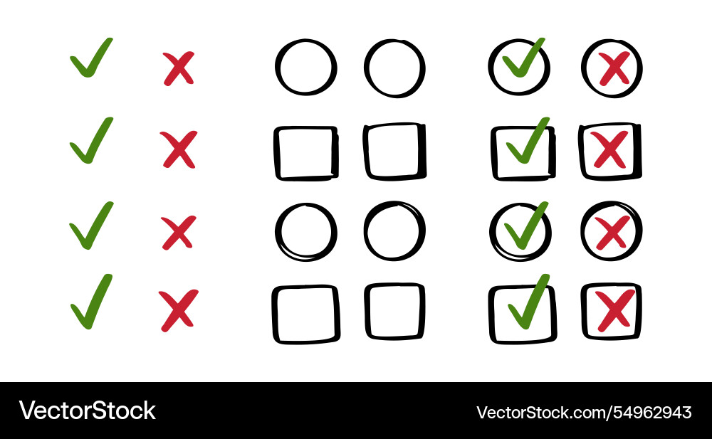 Check and cancel signs doodle icons yes Royalty Free Vector