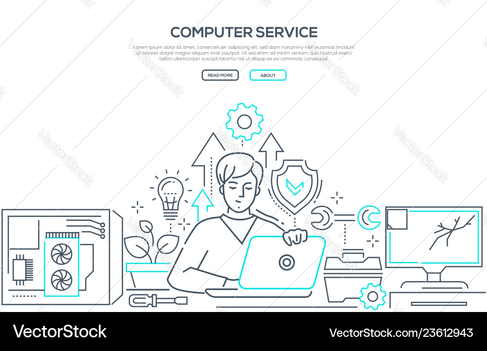Computer service - modern line design style banner