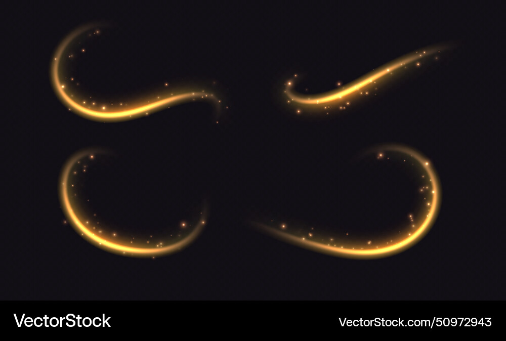 Golden light trails in motion glowing Royalty Free Vector