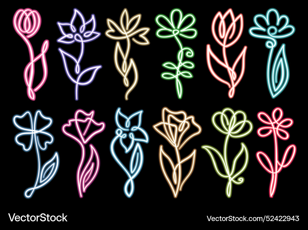 Neon flowers set Royalty Free Vector Image - VectorStock