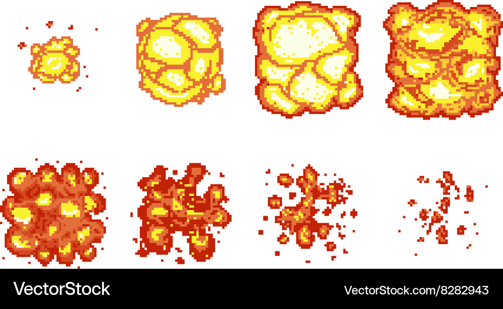 Pixel art explosion animation frames Royalty Free Vector