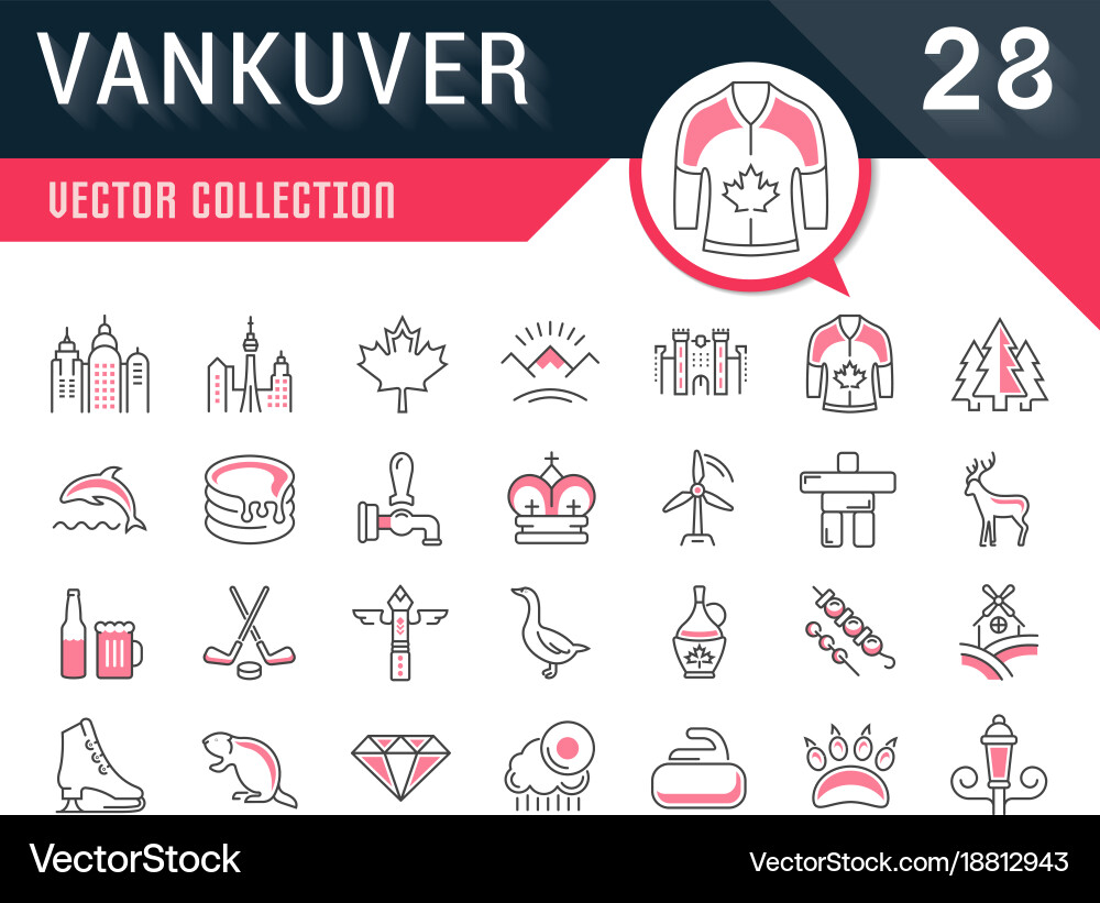 Set flat line icons vancouver and canada Vector Image