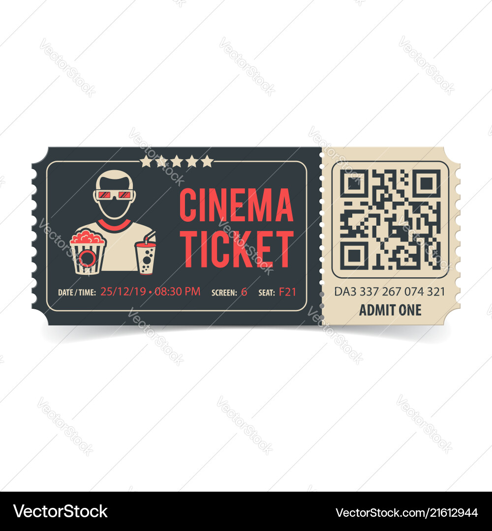 Kinoticket mit Qr-Code Lizenzfreies Vektorbild