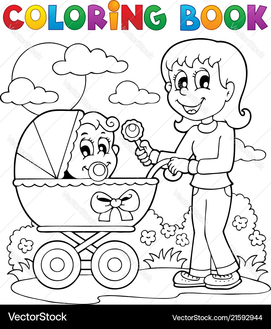 Cute Baby Carriage Coloring Page Royalty Free Vector Image