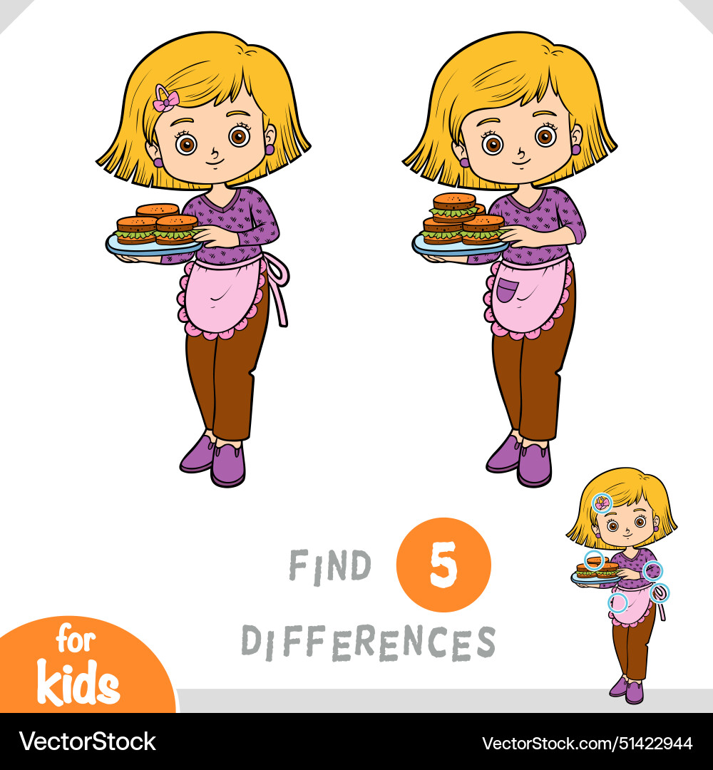 Find differences educational game for kids girl Vector Image