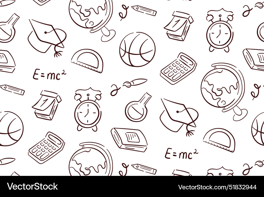 School seamless pattern in line art style Vector Image