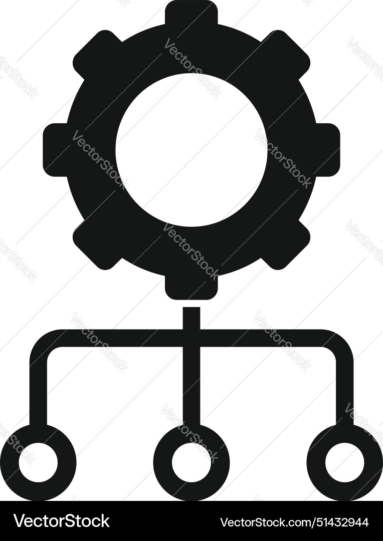 Simple black gear icon connected to a network Vector Image