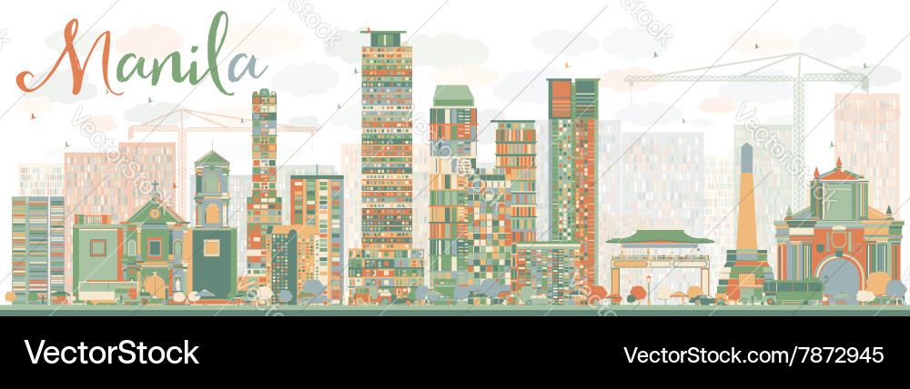 Abstract manila skyline with color buildings Vector Image