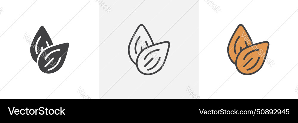 Almond icon set kernel nut milk symbol Royalty Free Vector