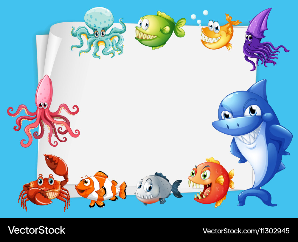 Frame design with sea animals background Vector Image