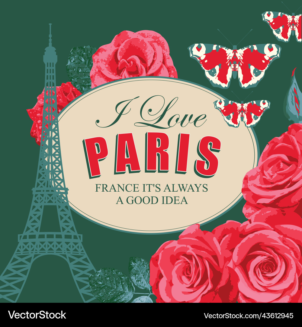 Paris banner with eiffel tower roses butterflies Vector Image
