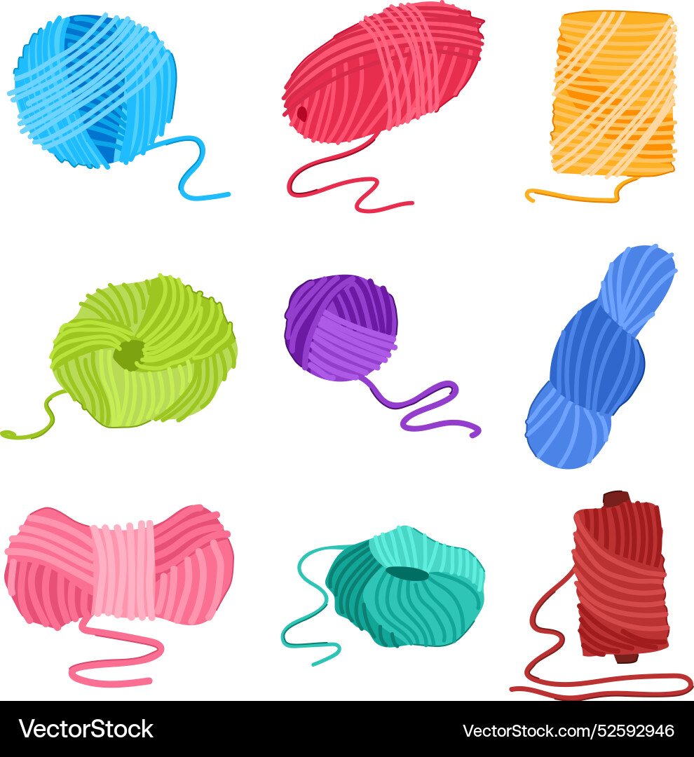 Ball yarn set cartoon Royalty Free Vector Image