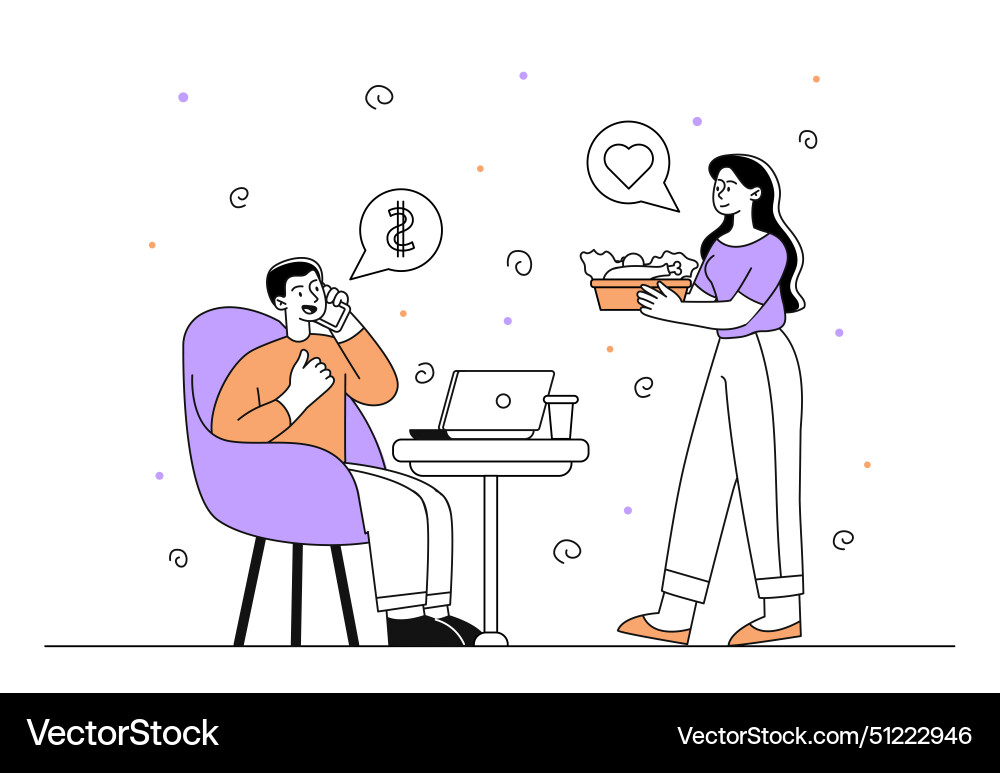 Busy man indoors linear Royalty Free Vector Image