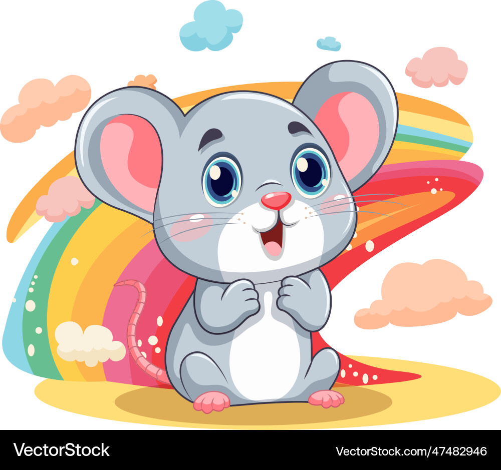 Cute rat cartoon character with rainbow isolated Vector Image