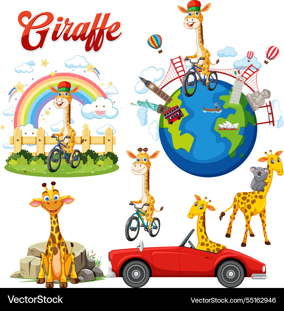 Giraffes exploring various locations Royalty Free Vector
