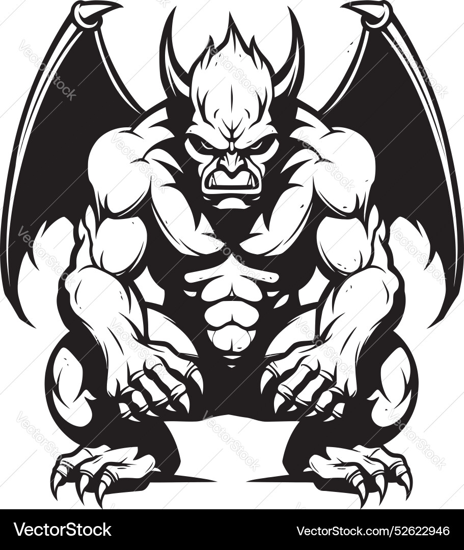 Gothic sentinel gargoyle full body statue emblem Vector Image