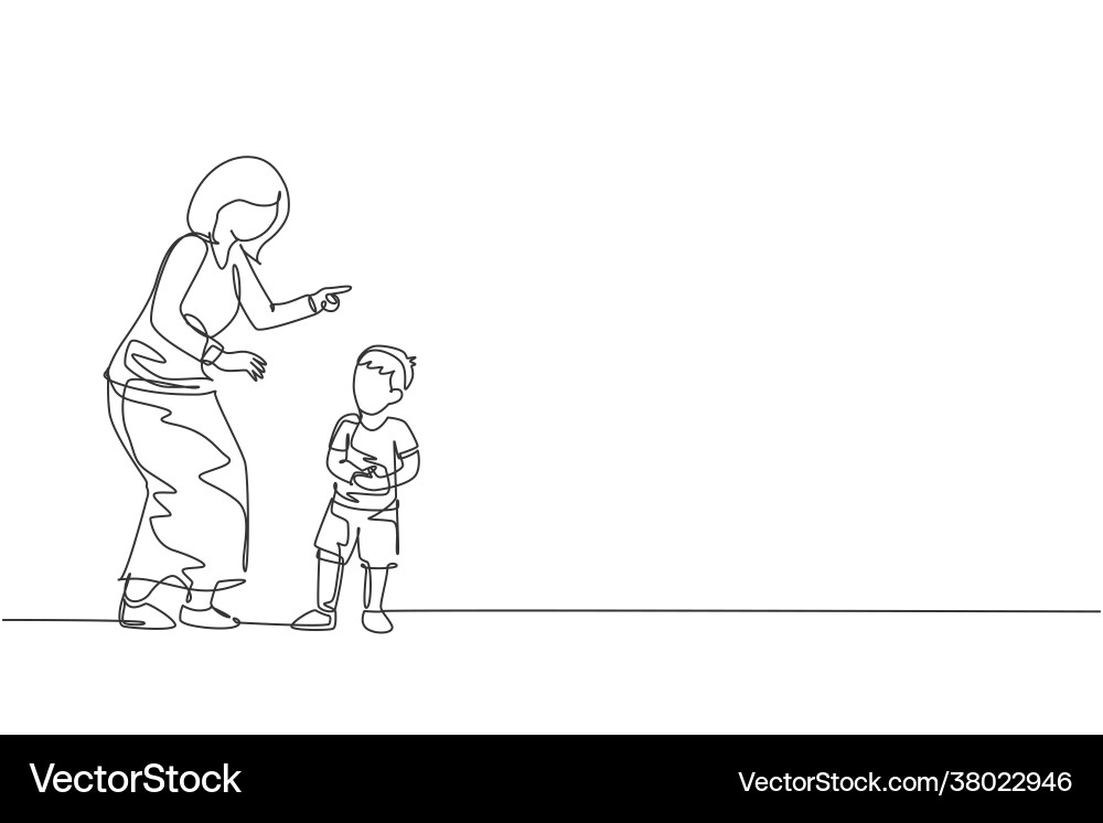 One single line drawing young mother giving Vector Image