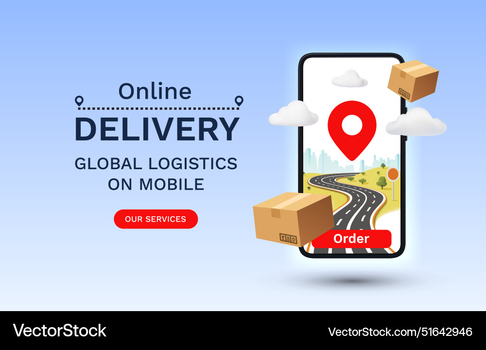 Online delivery global logistics on mobile Vector Image