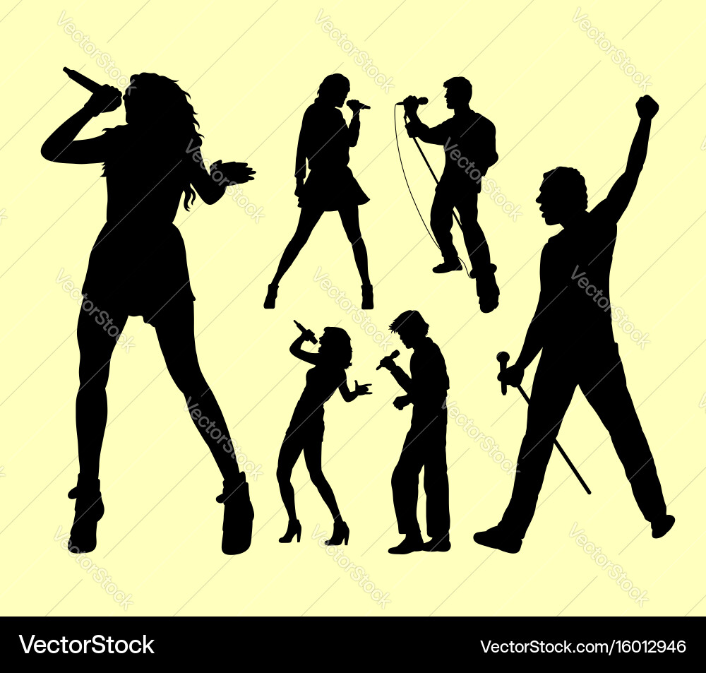 People singing silhouette Royalty Free Vector Image