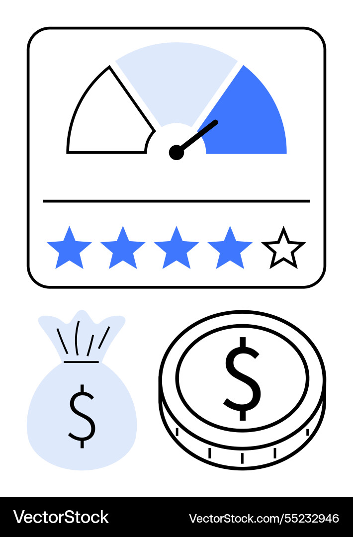 Performance metric gauge with star rating Vector Image