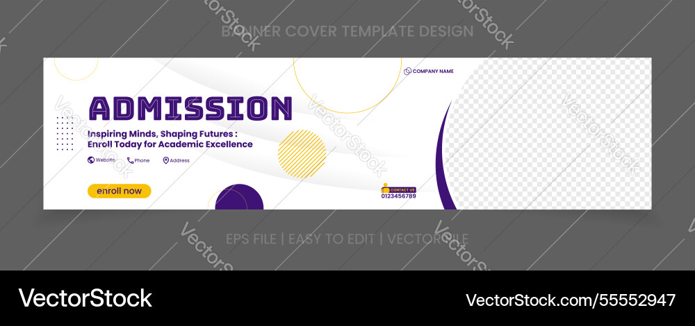 Admission cover banner template design with image Vector Image