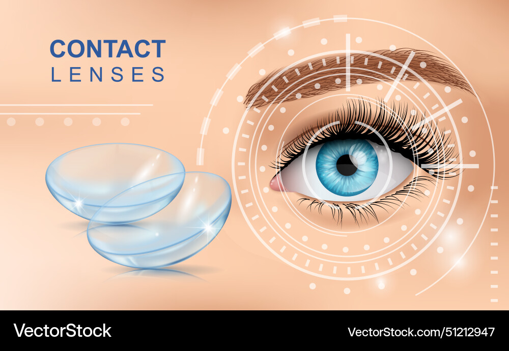 Contact eyes lenses with human eye realistic Vector Image