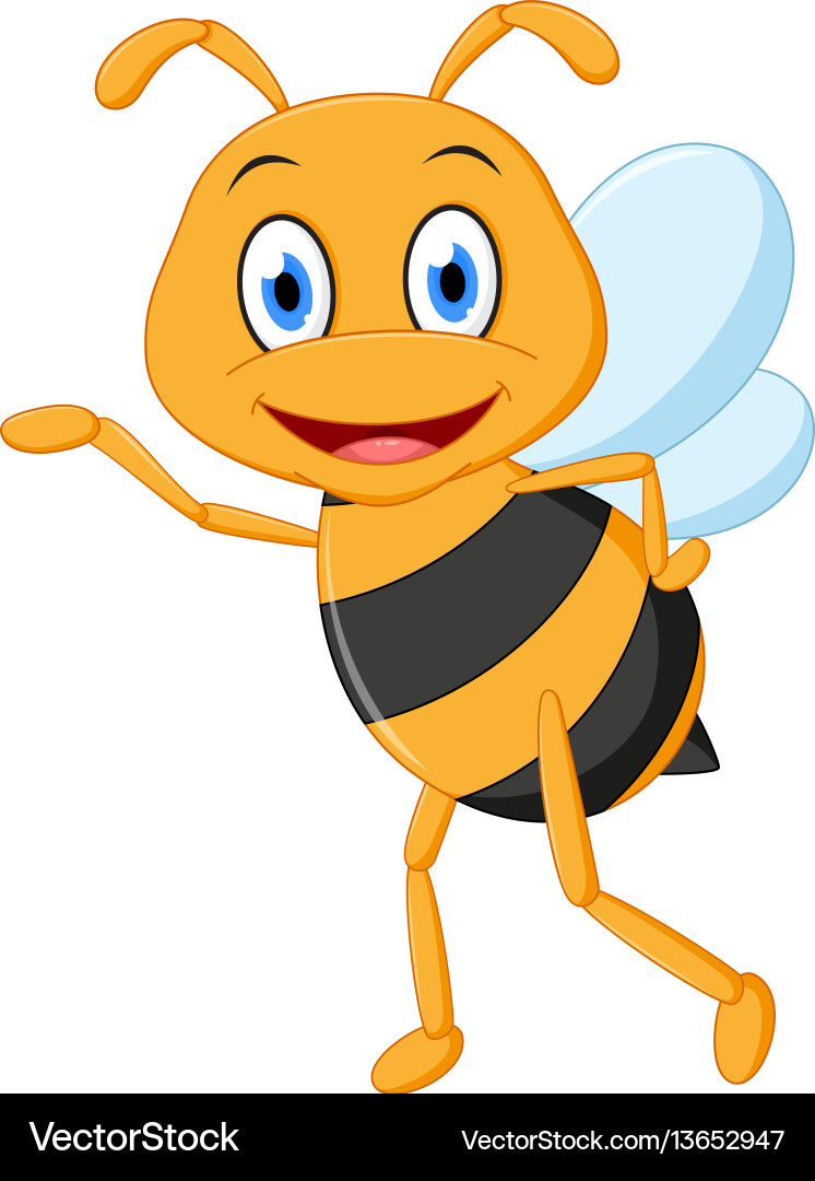 Little bee cartoon presenting Royalty Free Vector Image
