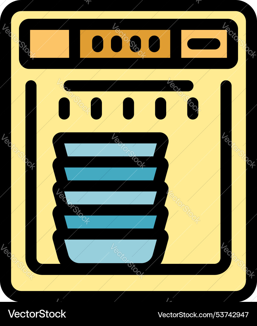 Modern dishwasher showing clean dishes inside Vector Image
